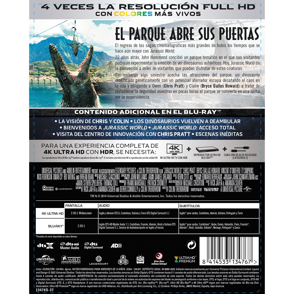 Jurassic World (4K Ultra HD + Blu-Ray) (Edición Metálica) · UNIVERSAL · El Corte Inglés