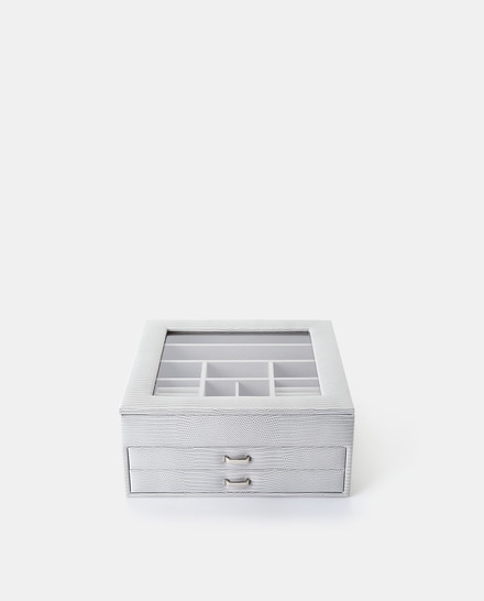 Joyero en gris con grabado tejus y ventana superior Gris Latouche · El ...