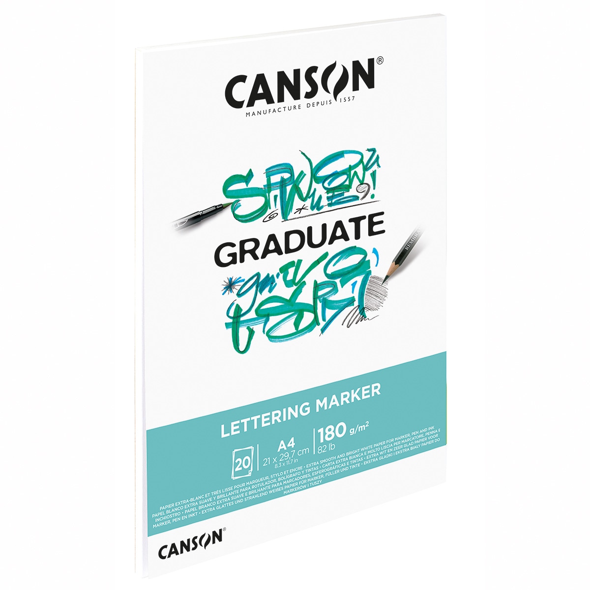 Bloc encolado 21x29,7 20 hojas 180g graduate lettering rotulador Canson ...