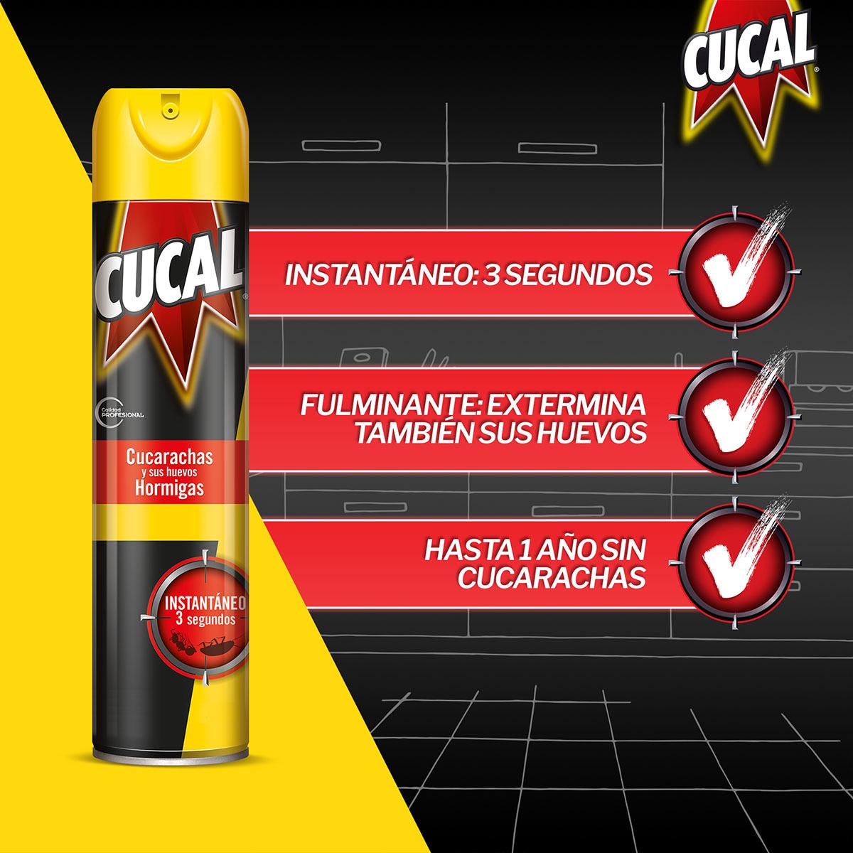 Insecticida instantáneo para cucarachas y hormigas spray 400 ml · CUCAL ...
