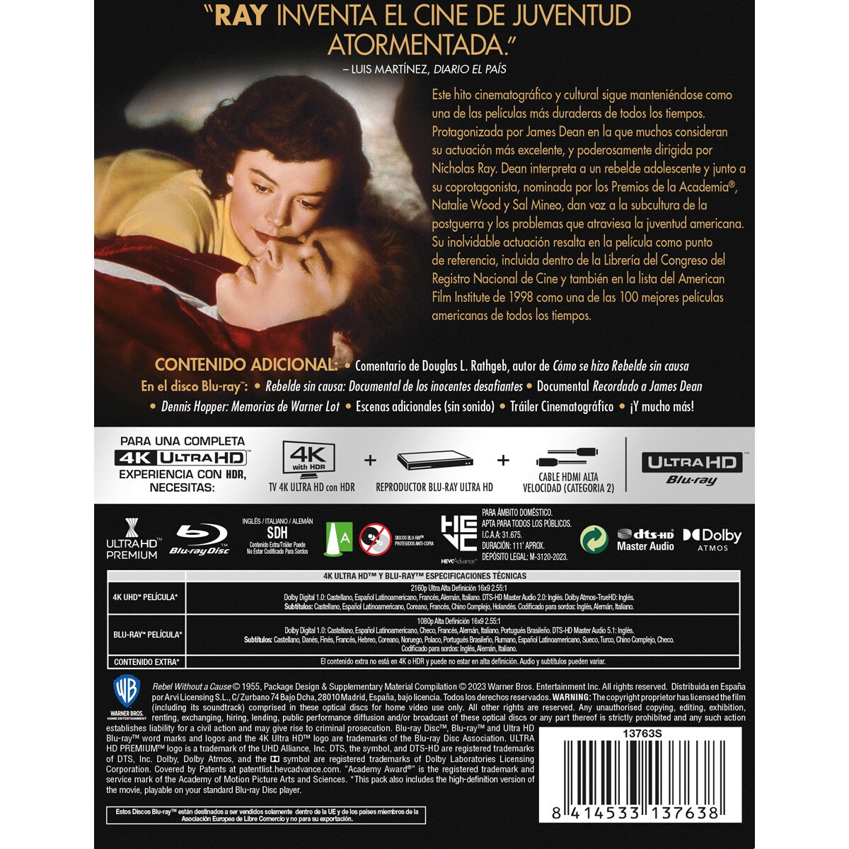 Rebelde sin causa (Edición Metálica) (4K Ultra HD + Blu-Ray) · Warner · El Corte Inglés