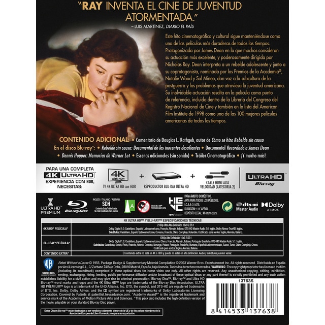 Rebelde sin causa (Edición Metálica) (4K Ultra HD + Blu-Ray) · Warner · El Corte Inglés