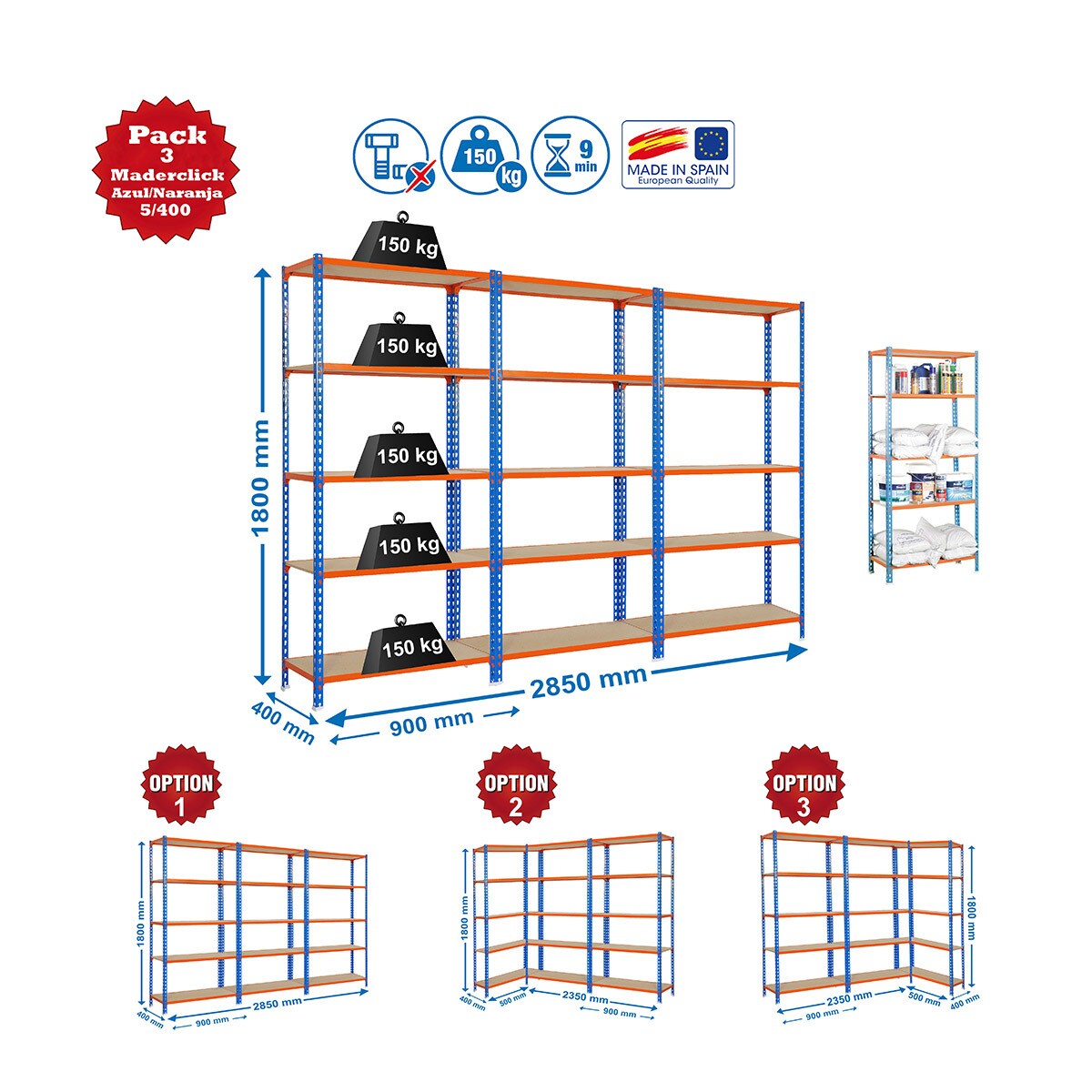 Pack 3 estanterías metálicas sin tornillos Maderclick 5/400 · SIMONRACK · El Corte Inglés