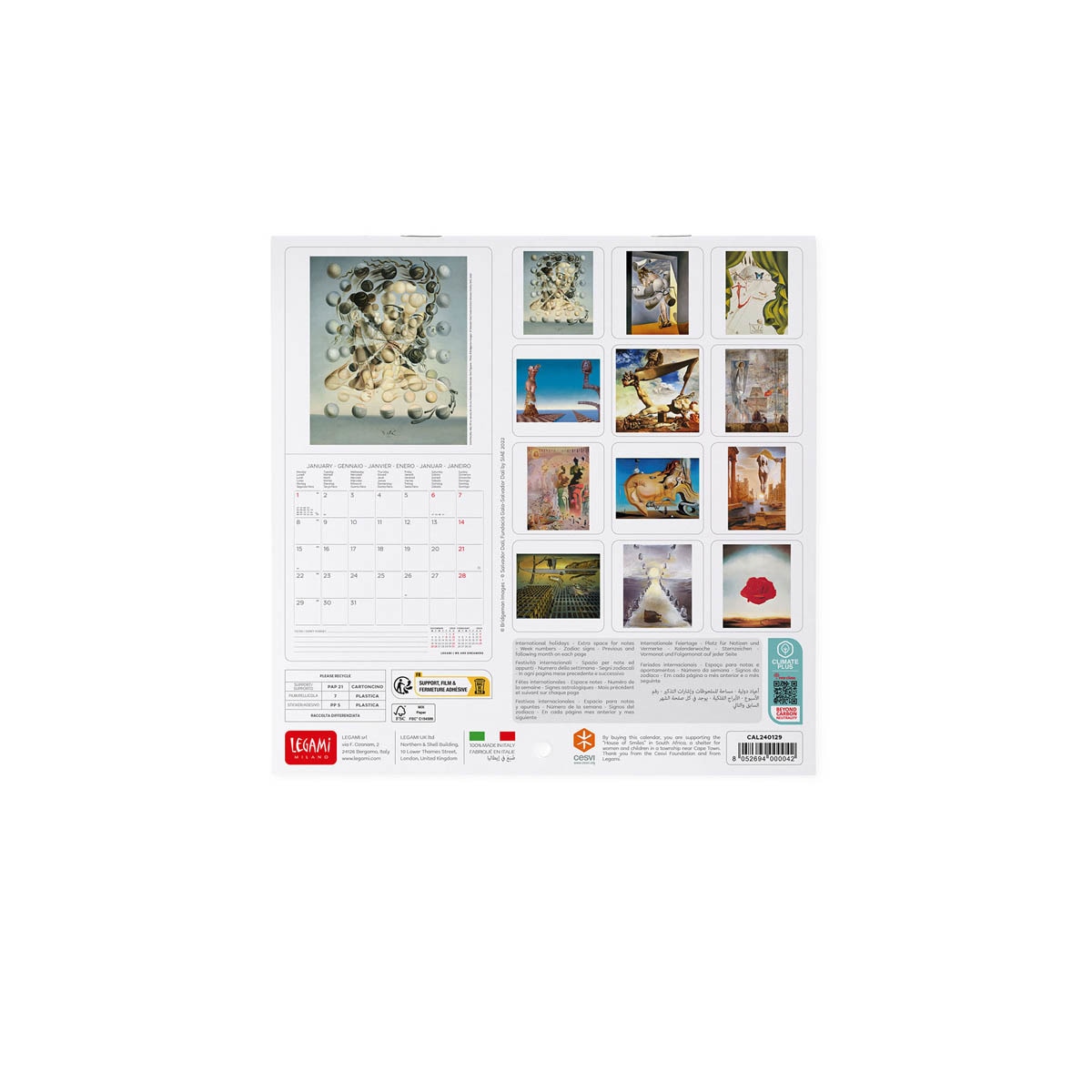 Calendário de Parede 2024 Vista Mensal Salvador Dalí, Multilingue ...