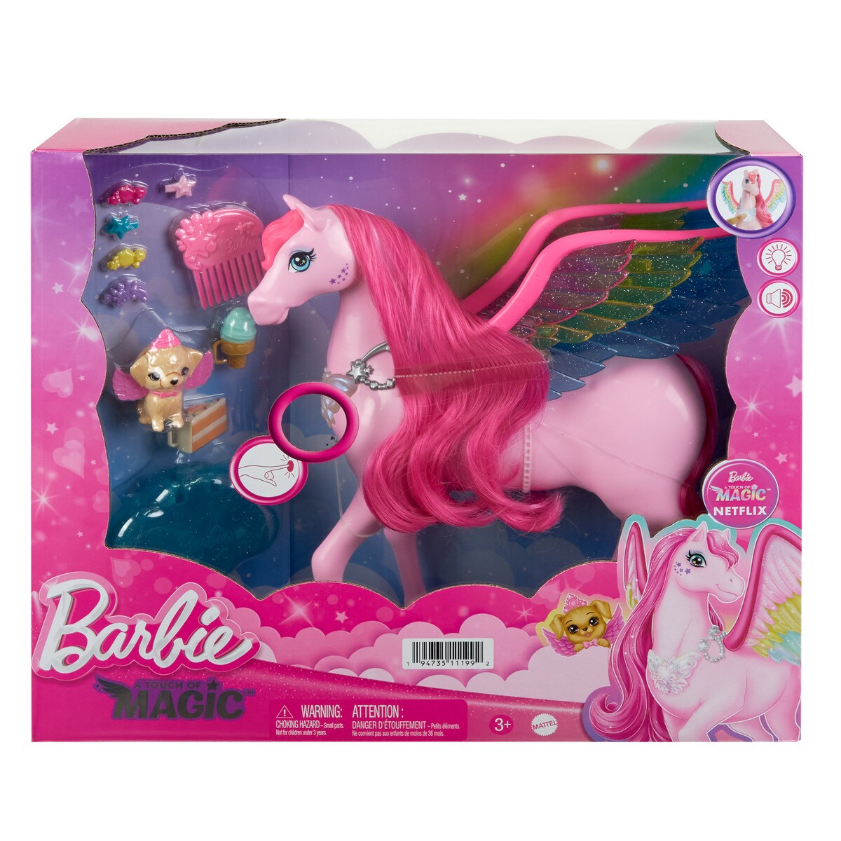 Muñeca Barbie Un toque de magia Caballo alado con luces y sonidos ...