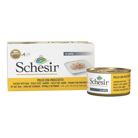 Comida húmeda para perros adultos minis Schesir gelatina pollo con jamón 4 x 85 g · Schesir · El ...
