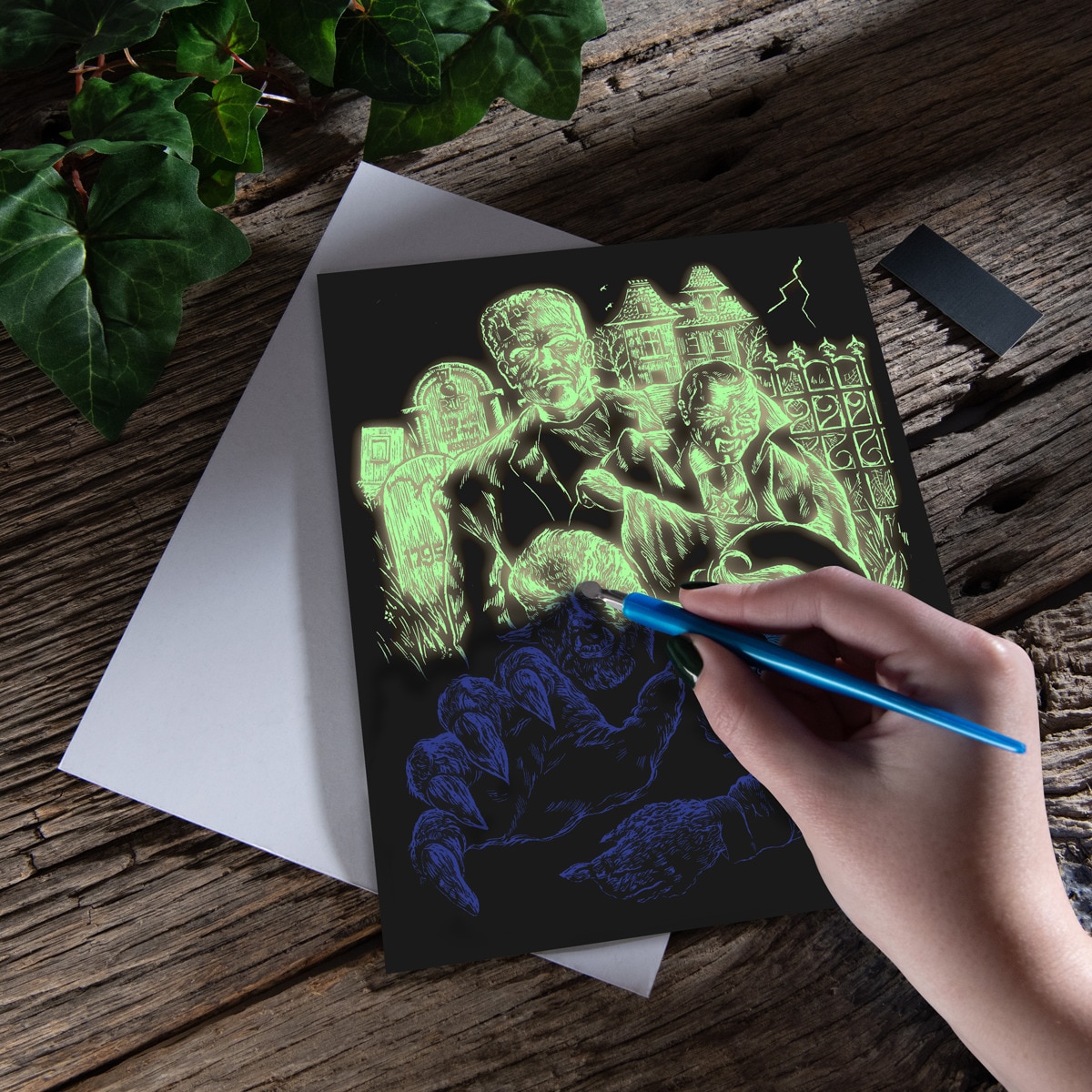 Lámina grabado Engraving Art brillo en la oscuridad dibujo Monsters ...