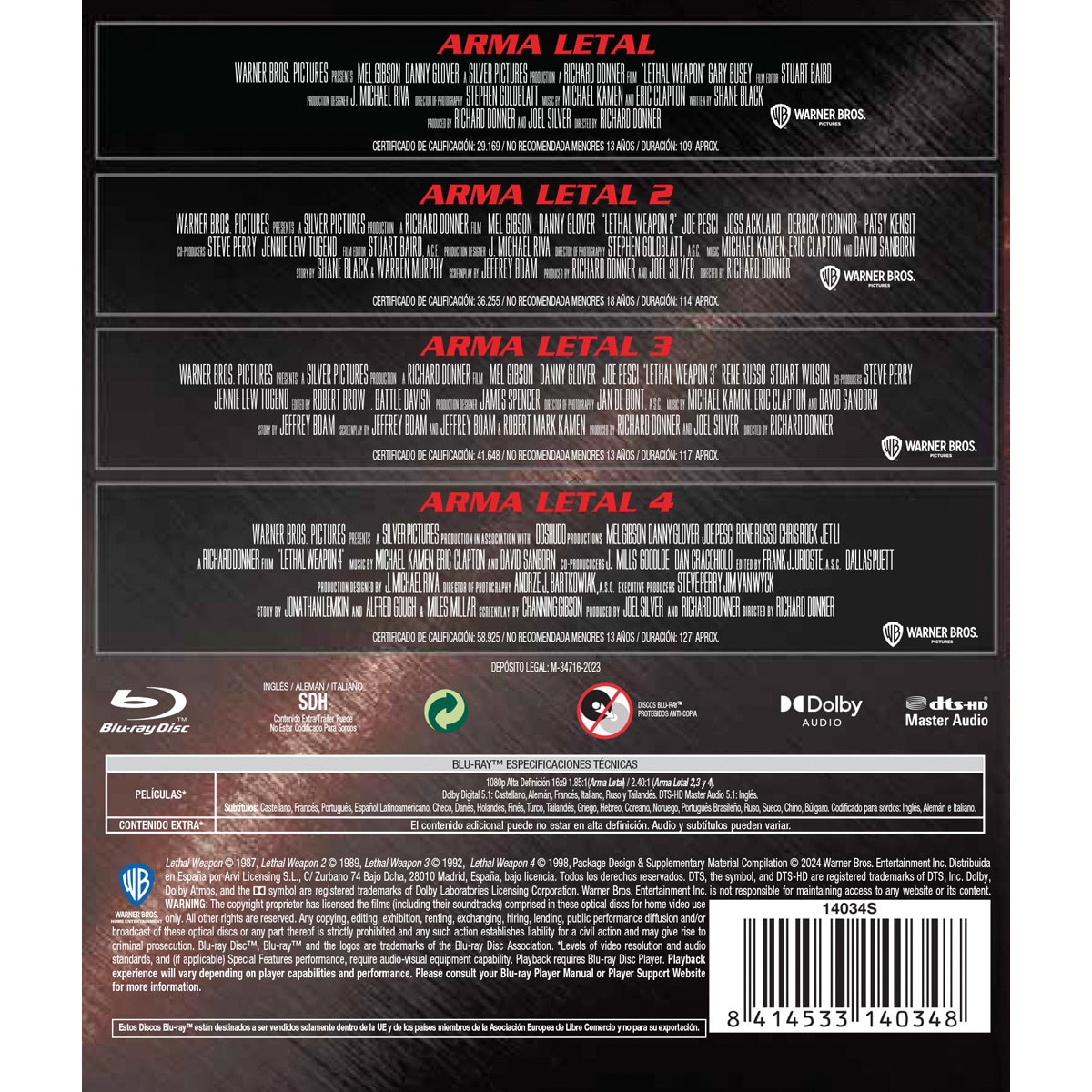 Pack Arma letal 1-4 (Blu-Ray) · Warner · El Corte Inglés