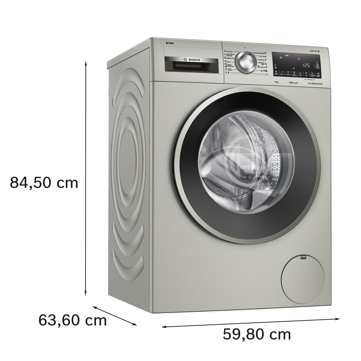 Máquina de Lavar Roupa Bosch Serie 6 WGG244FAES i-DOS Carga Frontal de 9 kg e 1400 rpm - Silver ...