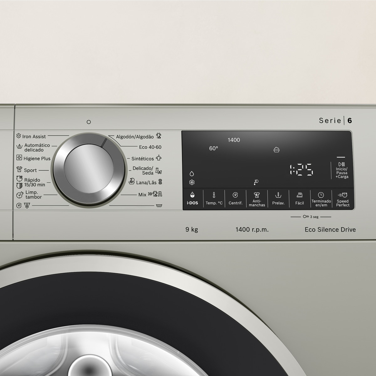 Máquina de Lavar Roupa Bosch Serie 6 WGG244FAES i-DOS Carga Frontal de 9 kg e 1400 rpm - Silver ...