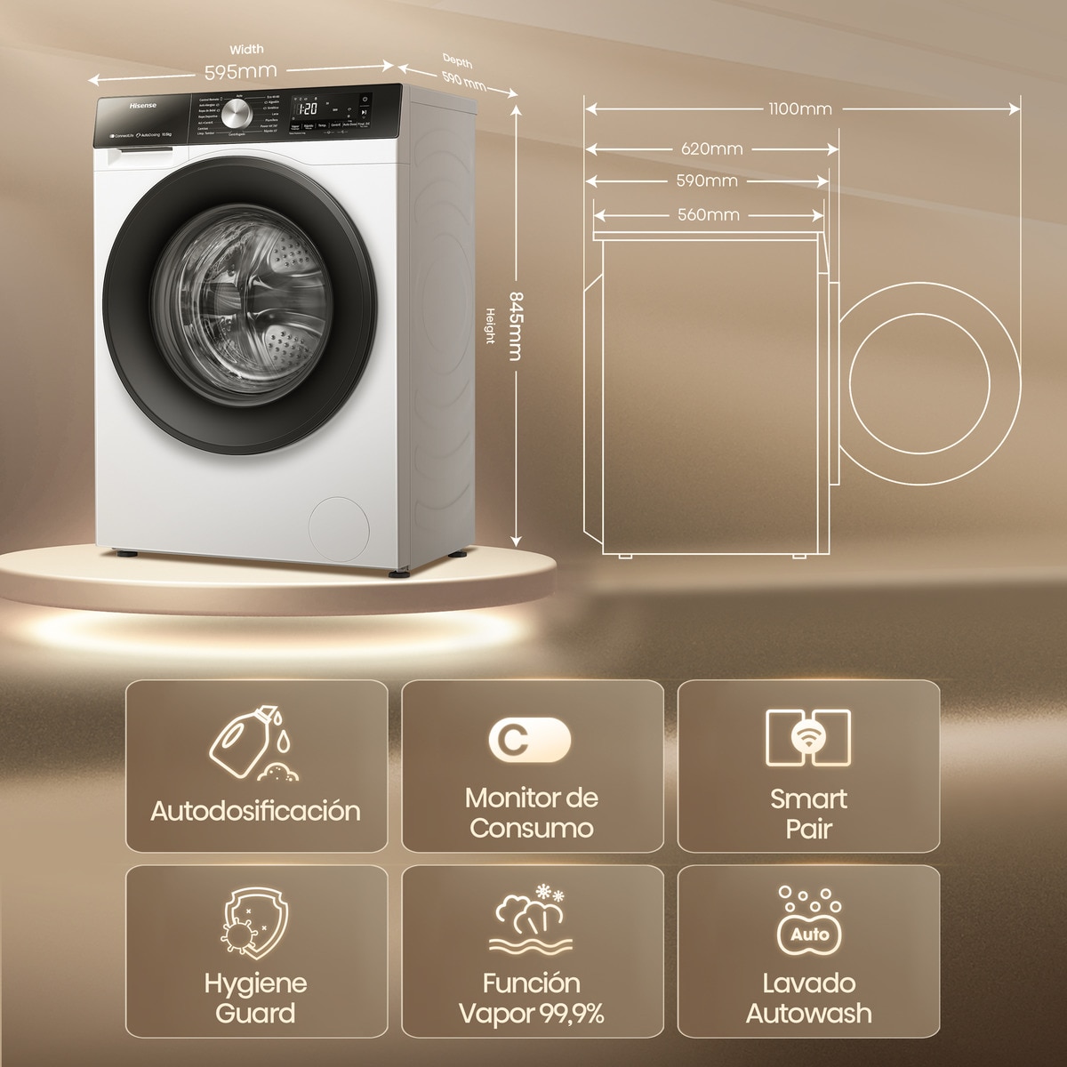 Lavadora Hisense 10,5 kg / 1.400 rpm, Wifi, Serie 3S - WF3S1045BW3 · Hisense · El Corte Inglés