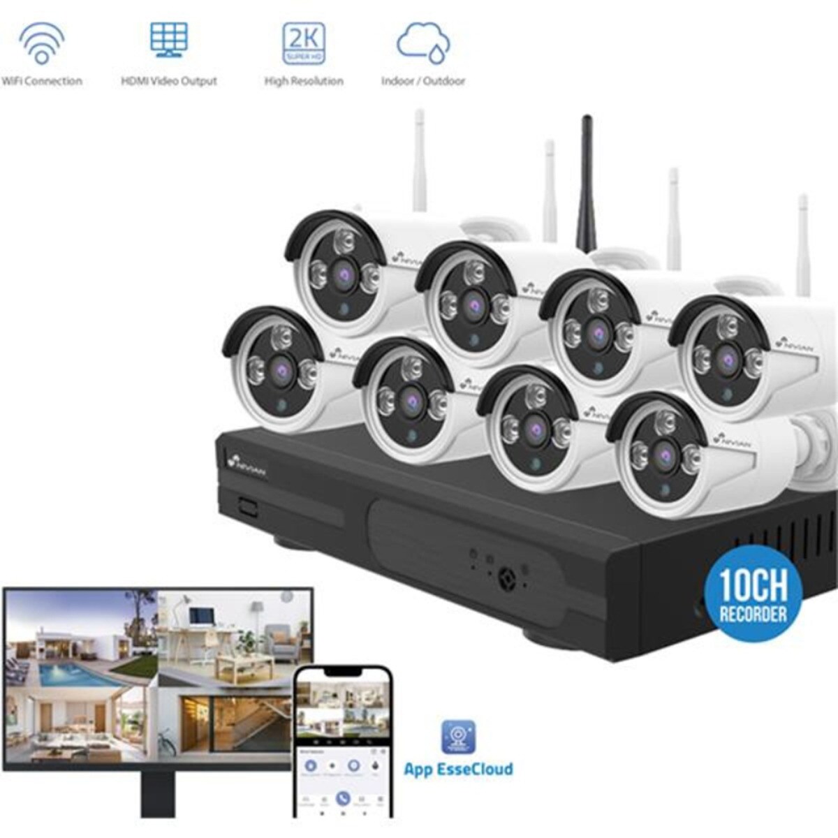 Kit de Cámaras de Vigilancia Nivian KIT830W, WiFi 2K, con Grabador 8CH ...