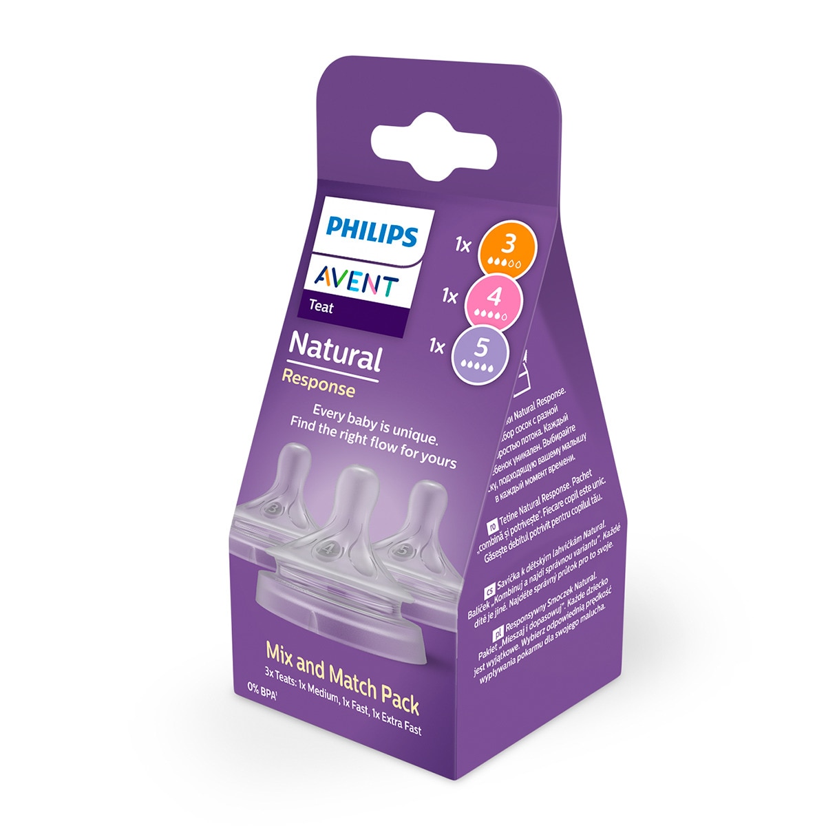Pack 3 Tetinas distintos flujos Philips Avent Natural Response, Flujo 3 ...