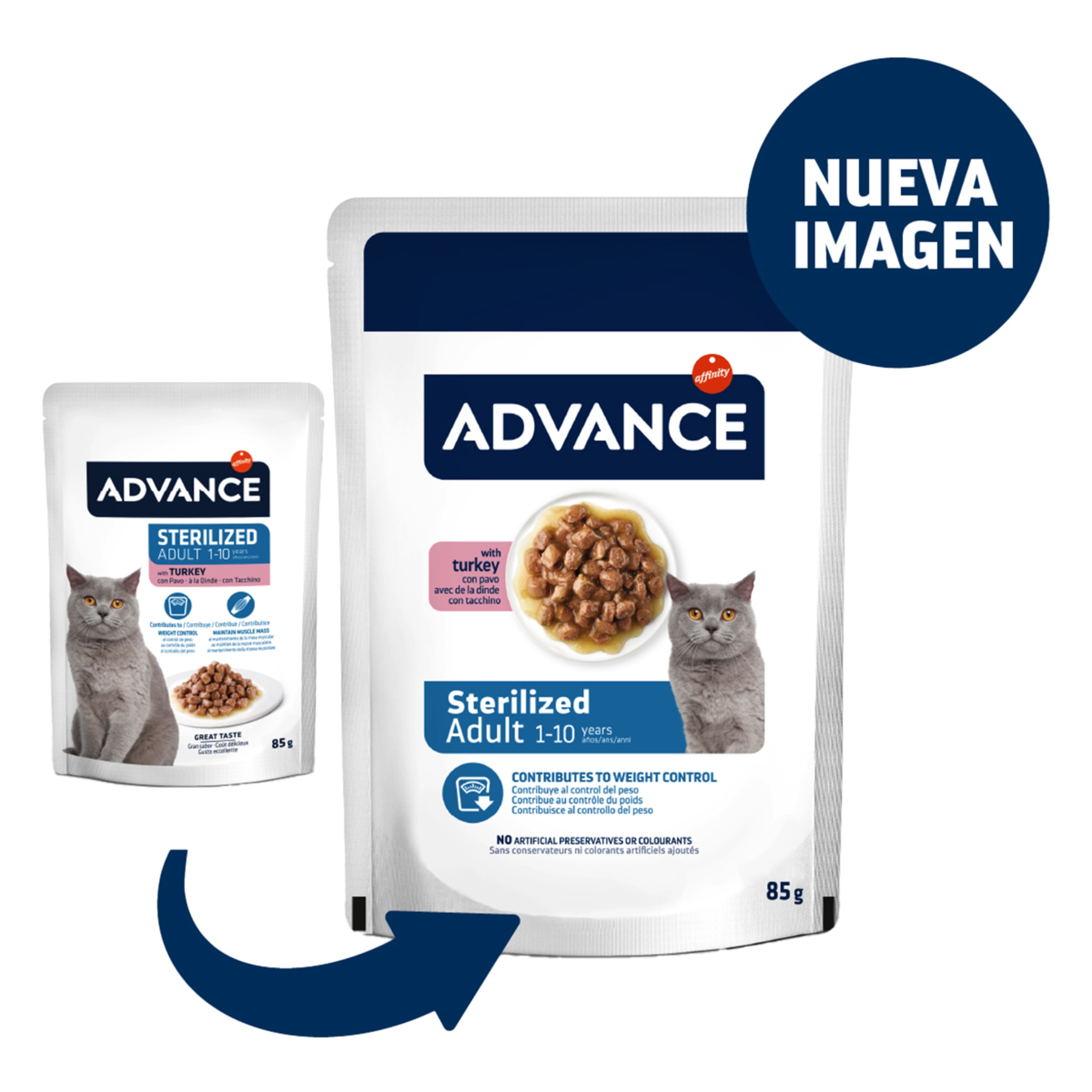 Comida húmeda para gatos adultos esterilizados Advance pavo en salsa ...