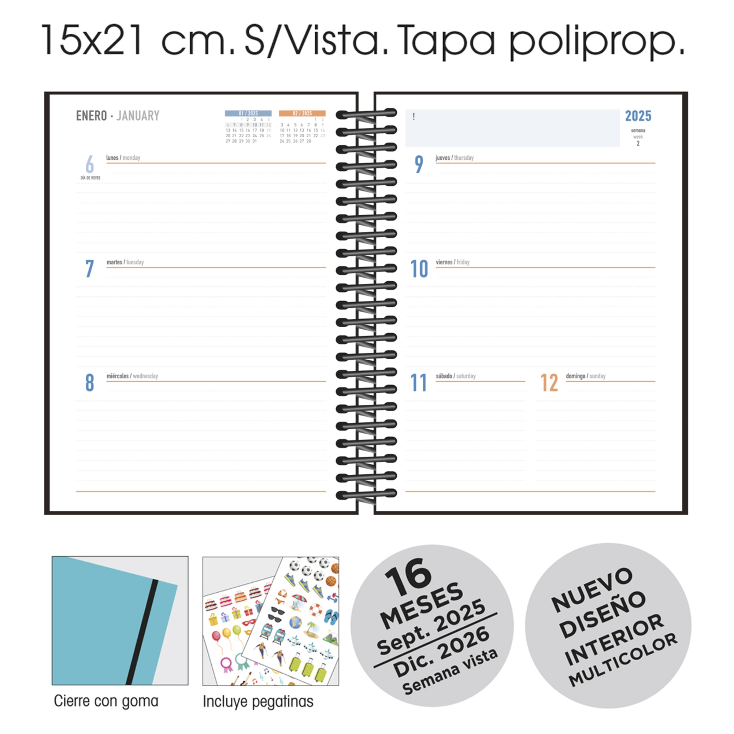 Agenda escolar 2025-2026 semana a la vista Iki Pastel Rosa Senfort ...