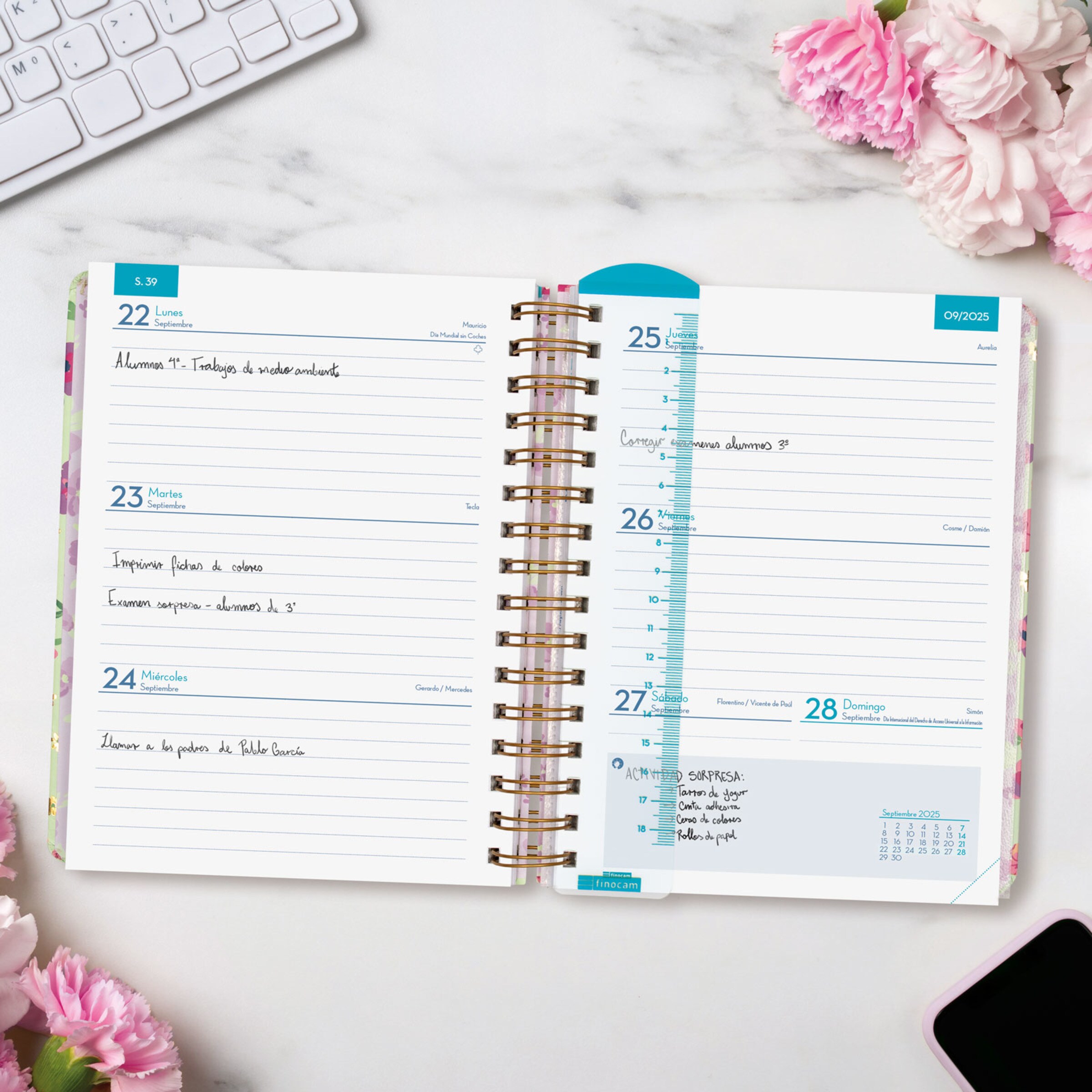 Agenda para el docente curso 2025-2026 Magistral 1/4-155x212 mm semana vista horizontal Lilac ...