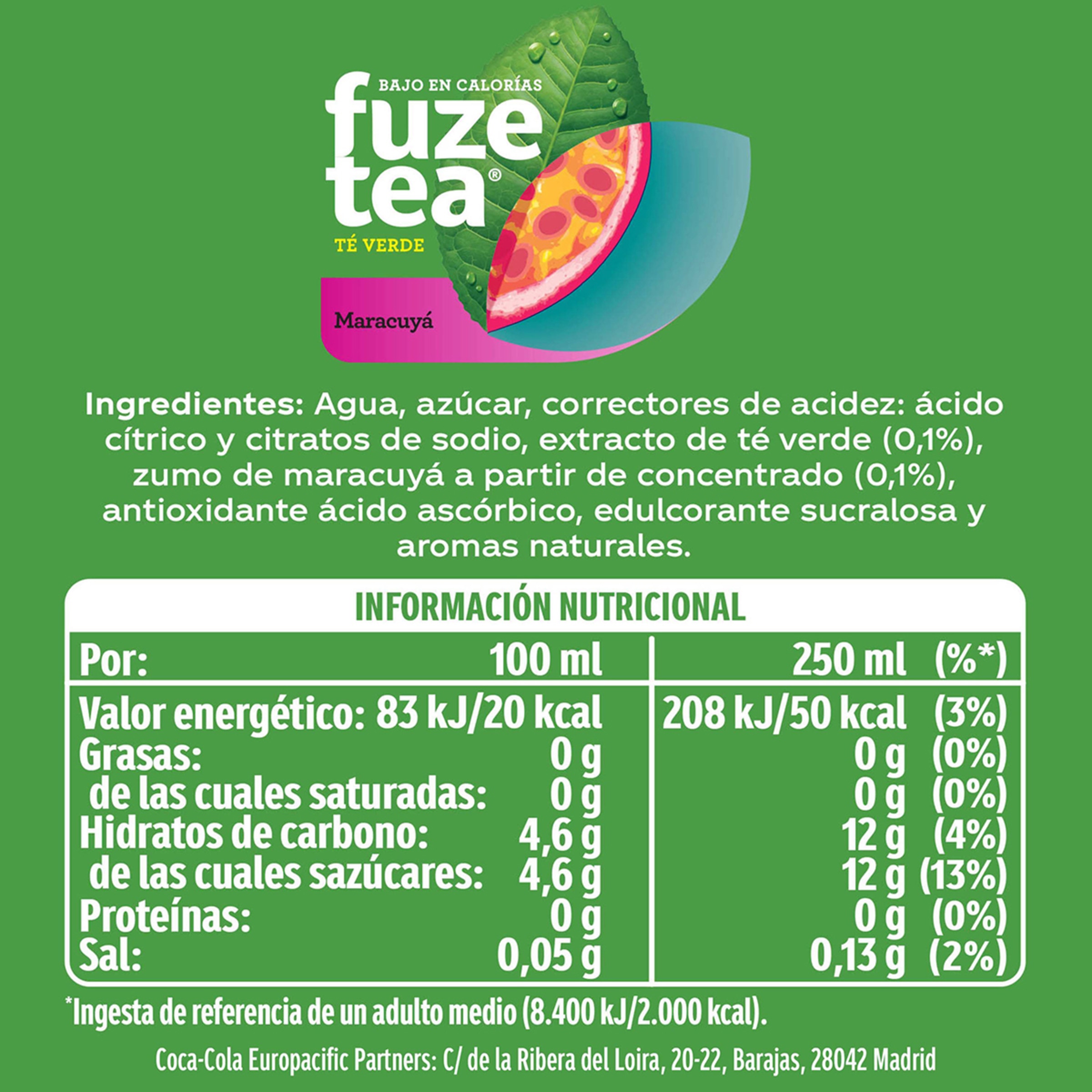 Refresco de té verde con maracuyá sabor original botella 1,5 l l · FUZE ...