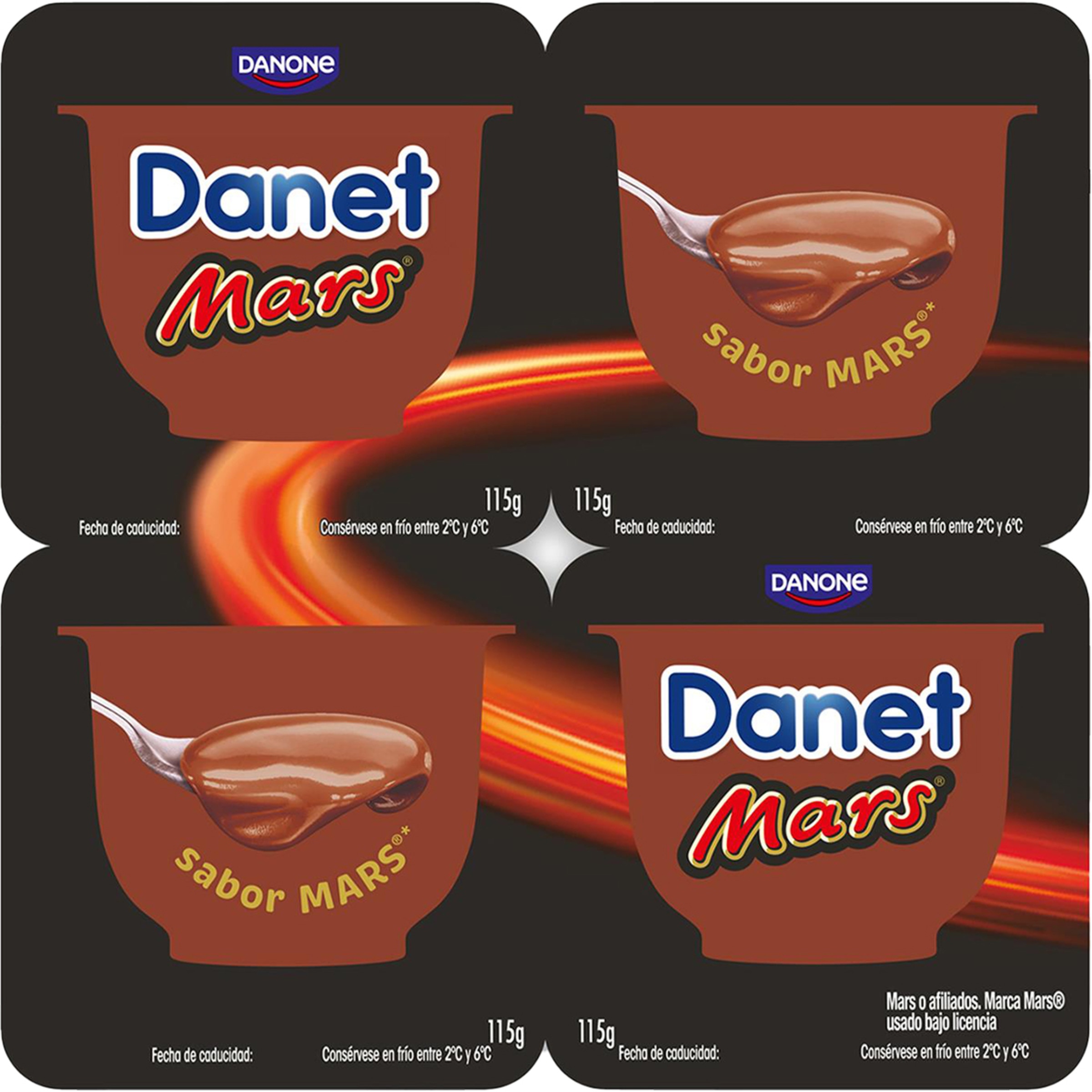 Natillas sabor Mars con chocolate y caramelo pack 4 tarrina 115 g ...