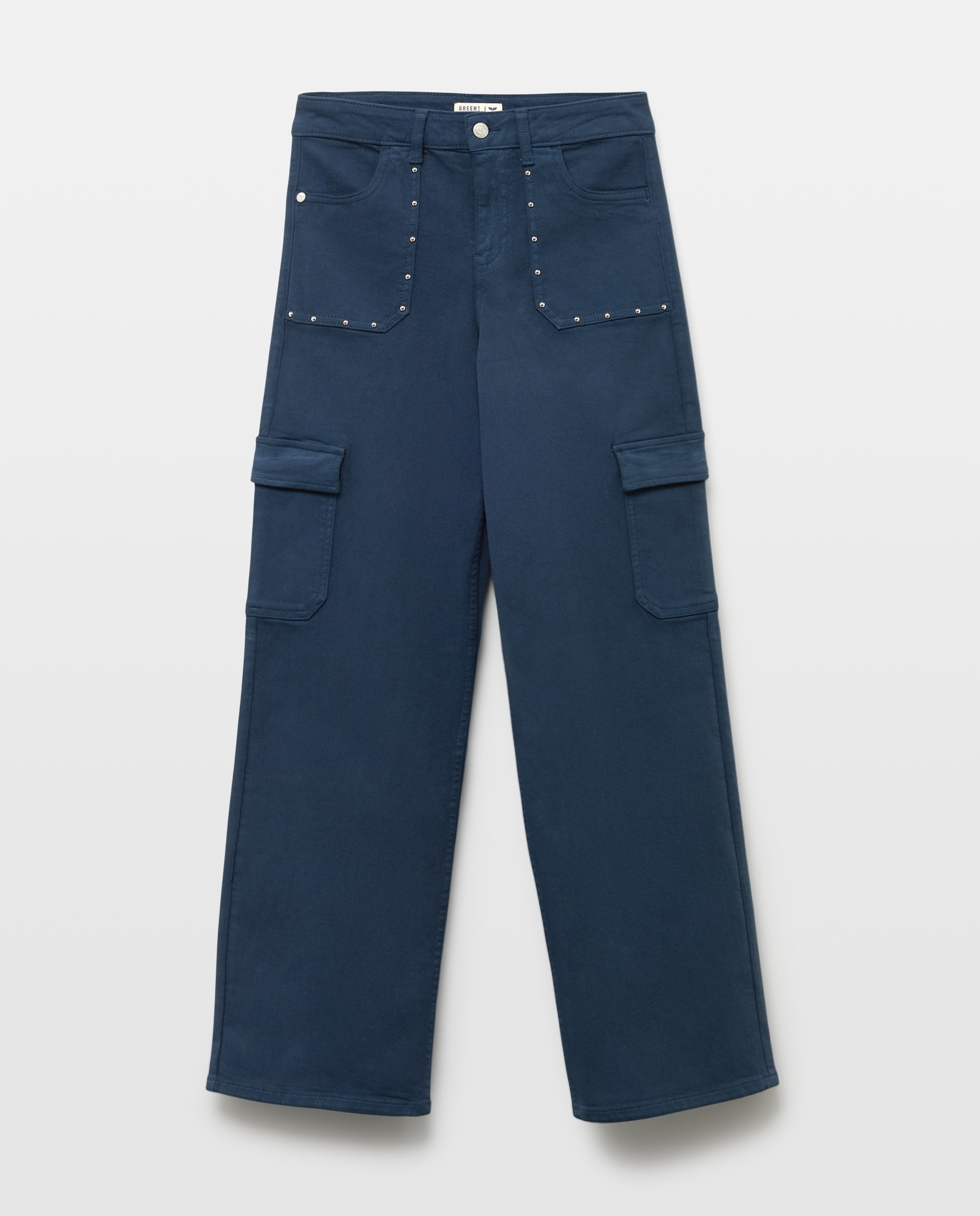 Pantalón recto liso de algodón de mujer Azul marino Green Coast · El ...