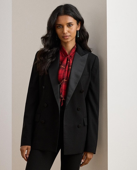 Blazer de mujer estructurada con solapa de raso · Lauren Ralph Lauren ...
