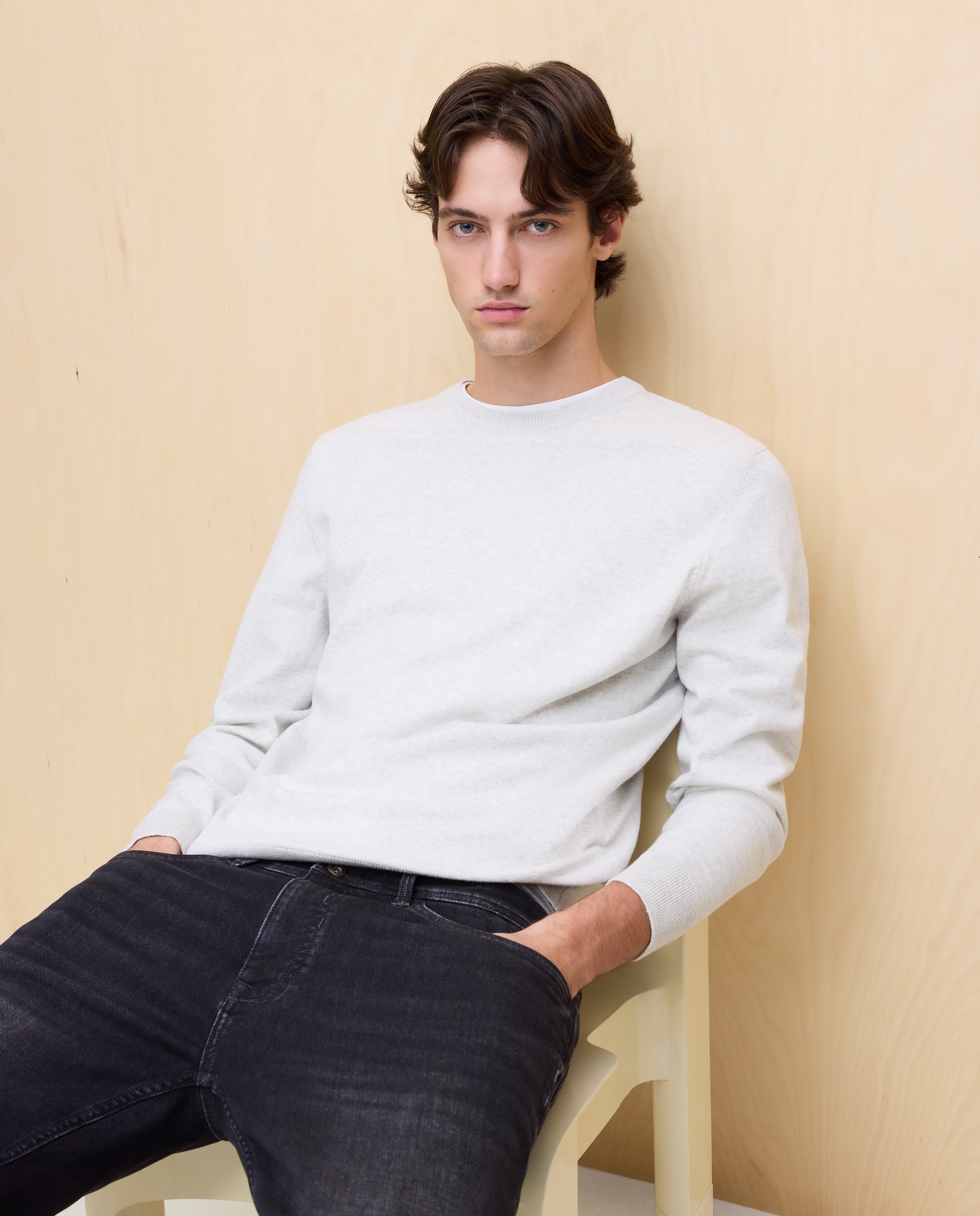 Jersey de hombre de cuello redondo Gris perla · El Corte Inglés