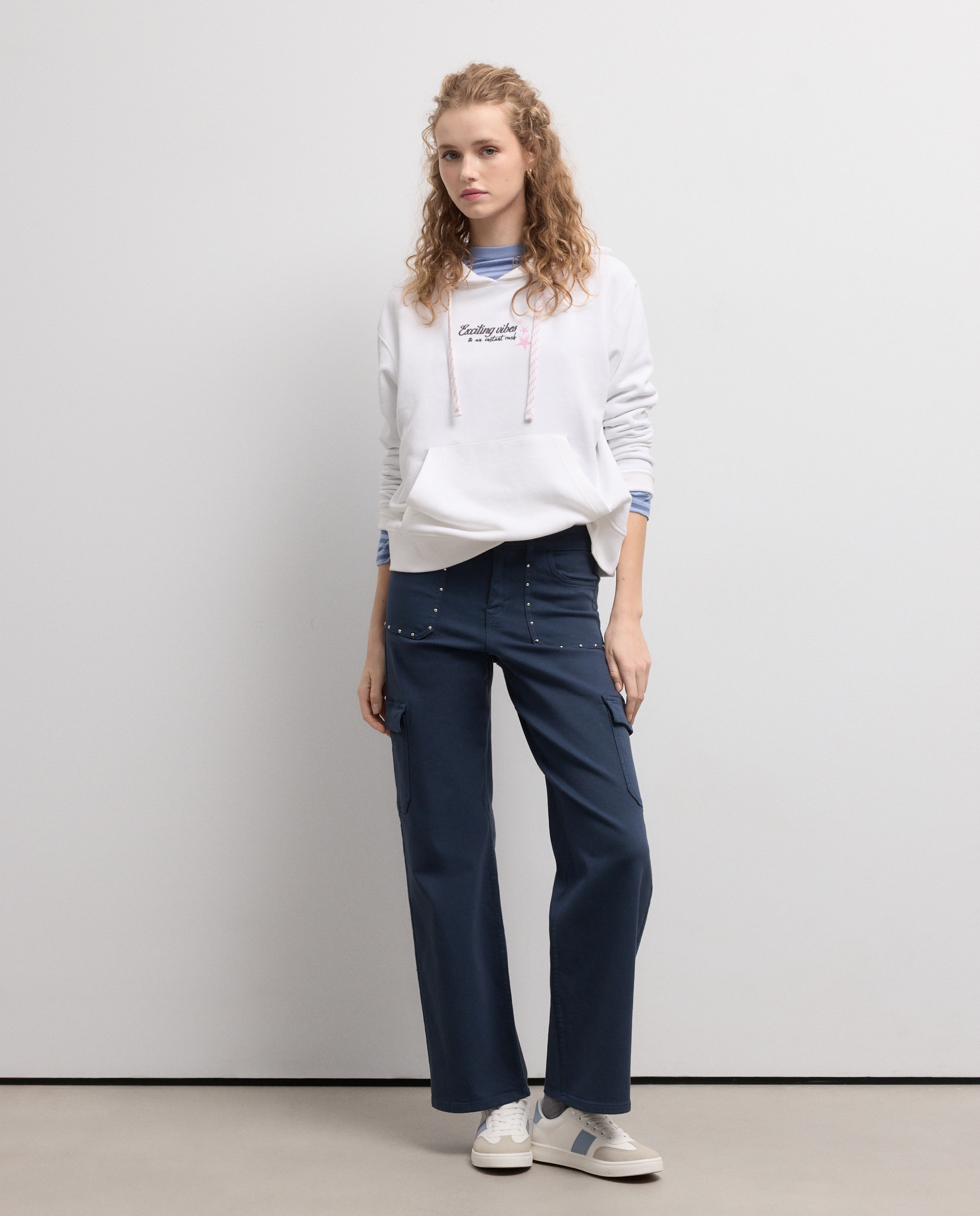 Pantalón recto liso de algodón de mujer Azul marino Green Coast · El ...