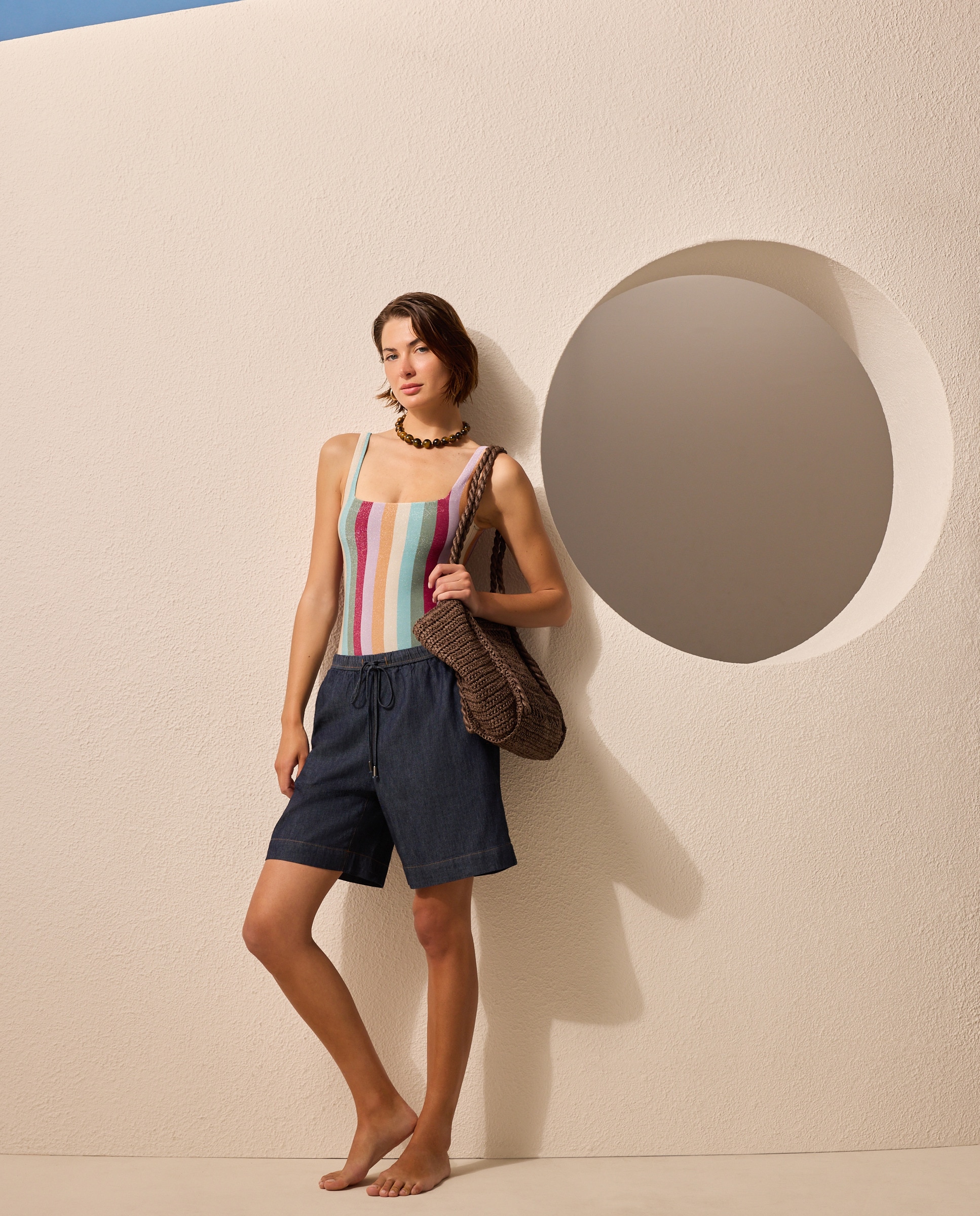 Bañador de mujer lurex estampado rayas multicolor Multicolor Énfasis ...