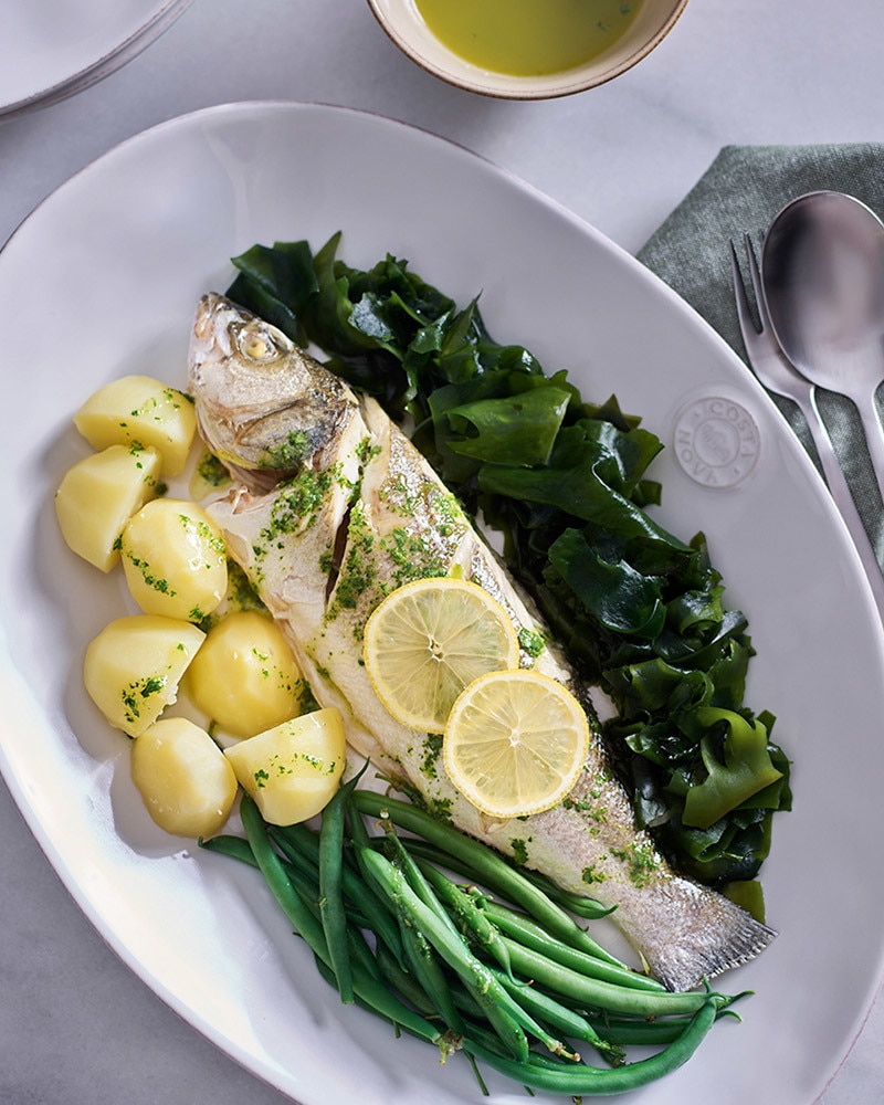 Robalo a Vapor nas Algas Frescas